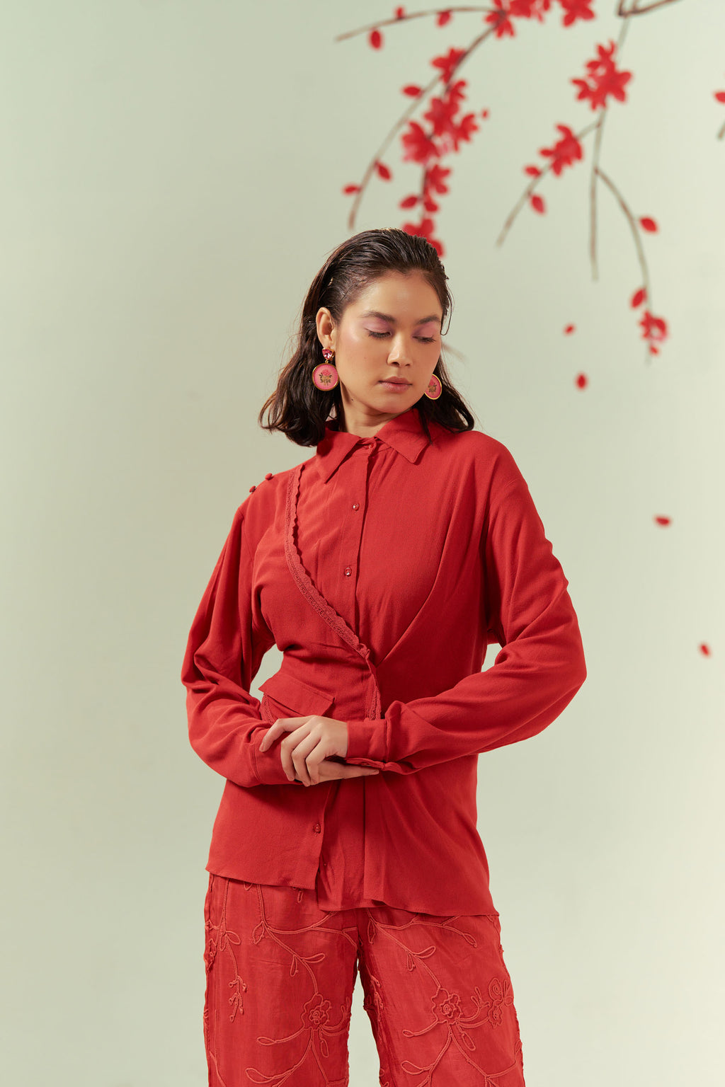 Shop Silk Red Co ord Set Online | COEUR – coeurstyle